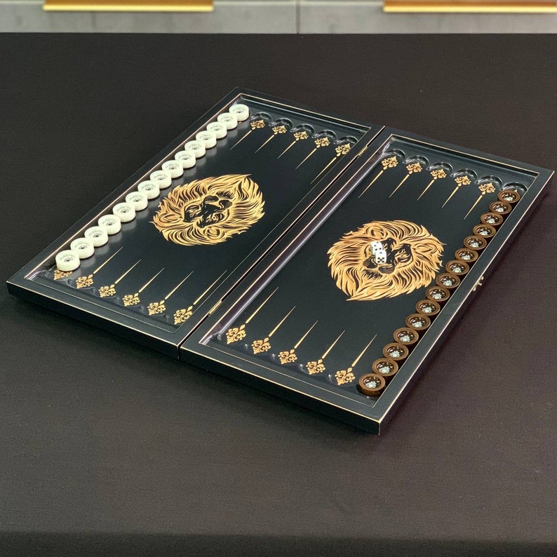 Handcrafted Wooden Backgammon Set Stylized With LION Design, Game Board ...