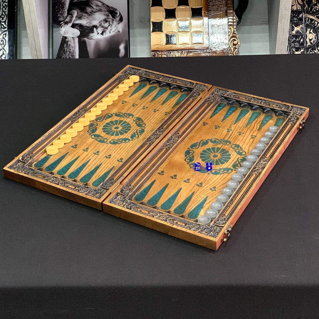 Handmade Wood&epoxy Resin Backgammon Set Stylized With Blue Epoxy Resin ...
