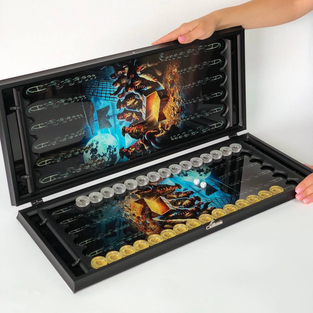 Large Tempered Glass Backgammon Set 61cm (24") Marine Theme, Tabletop ...