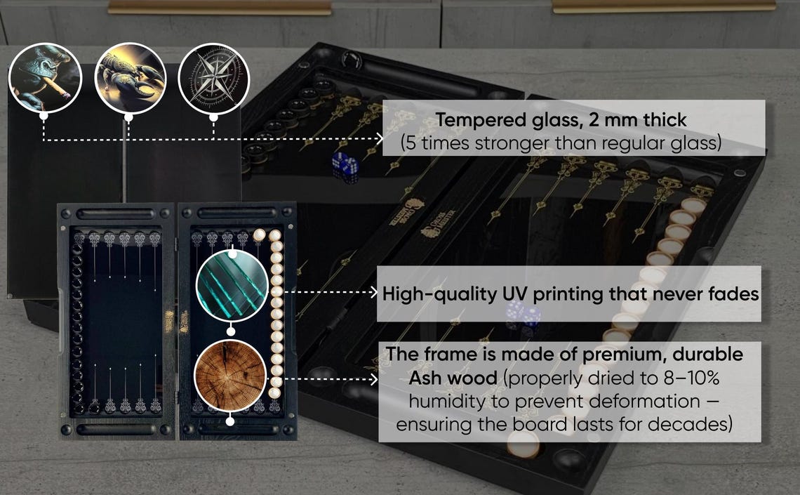 Tempered Glass&wood Backgammon Set, Game Board Dollar Design, Gift for ...