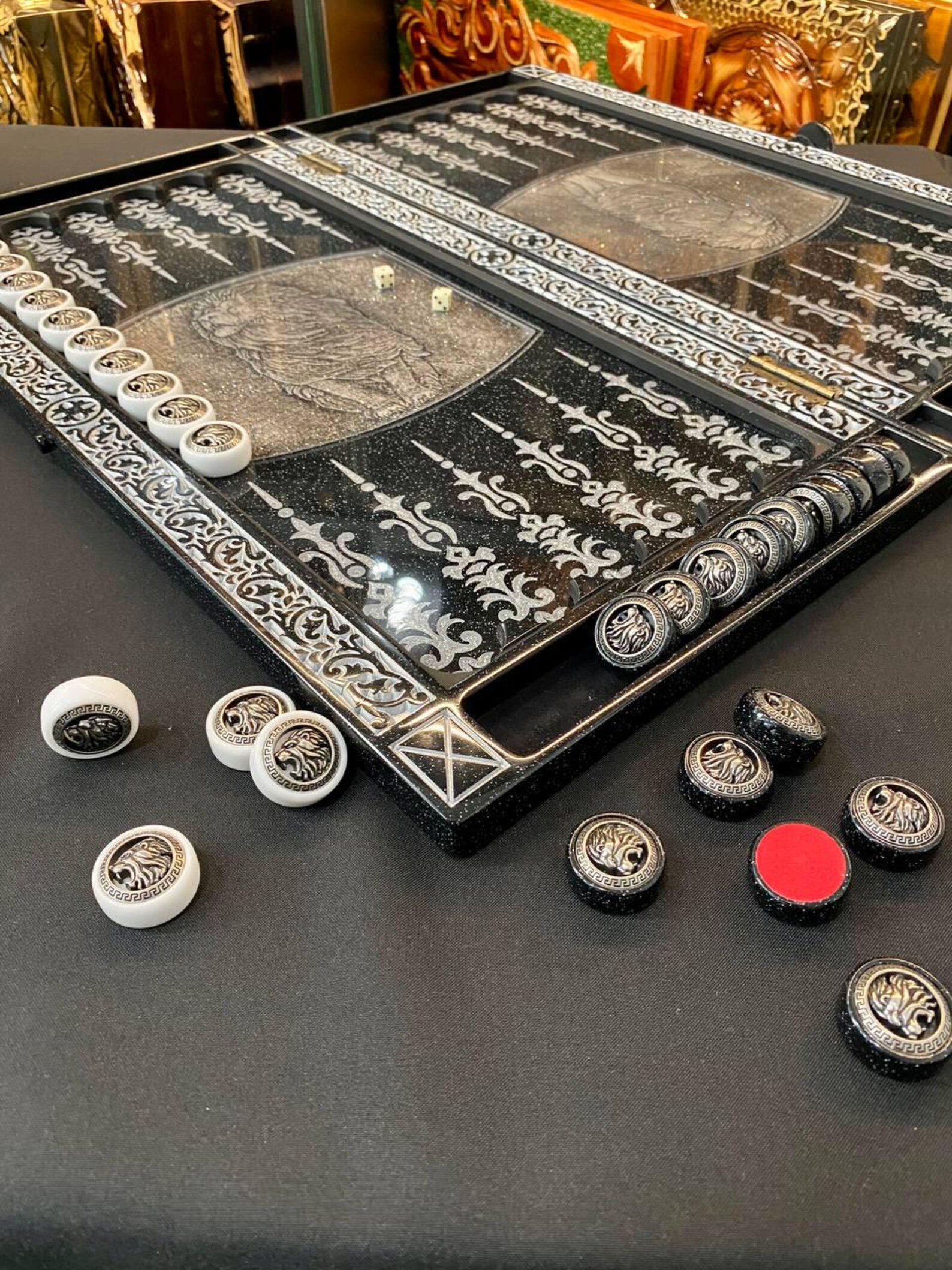 Stonechess Set With Metal Pieces, Acrylic Stone Chess and Backgammon ...