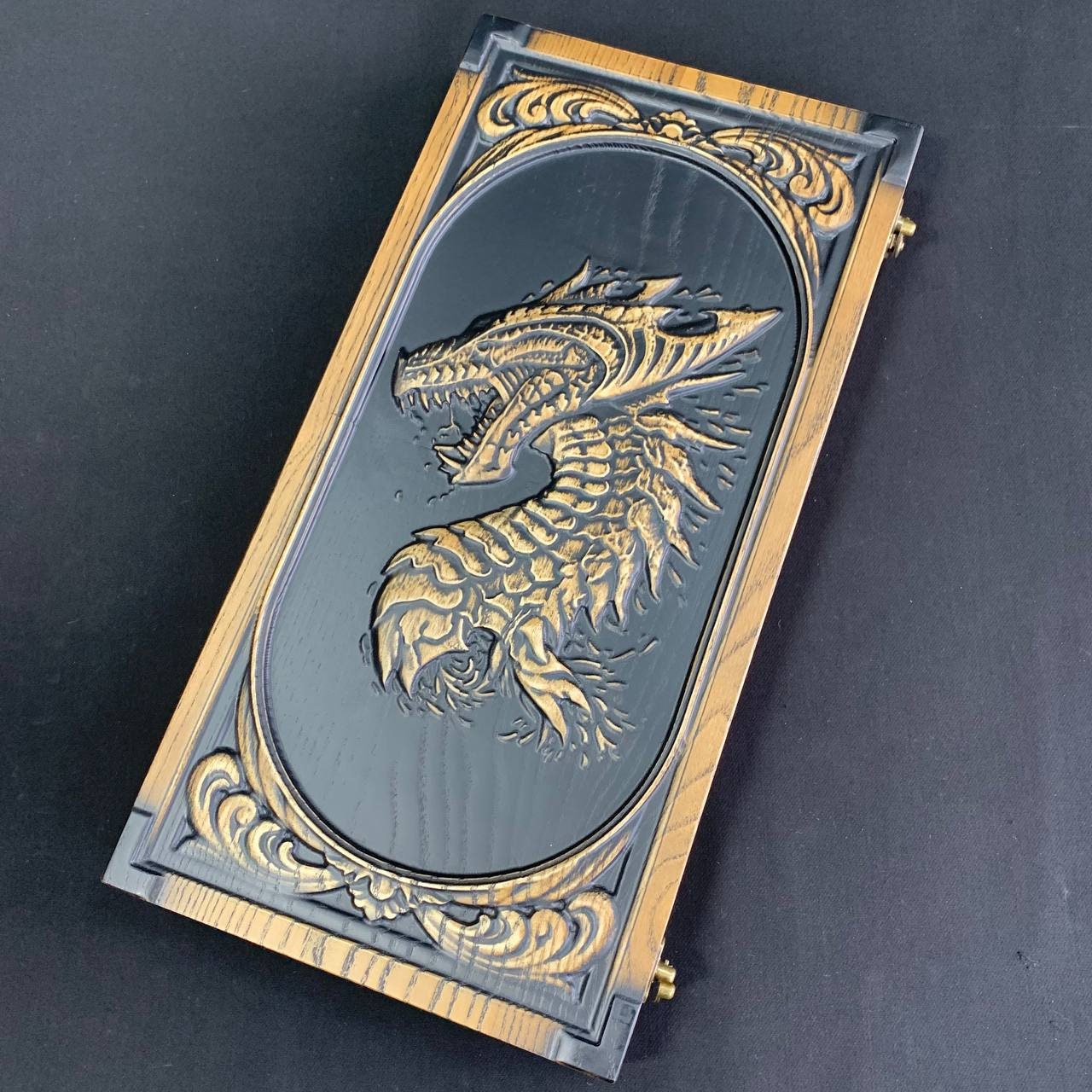 Wooden Backgammon Set Stylized With Dragon Pic, Exclusive Game Board ...