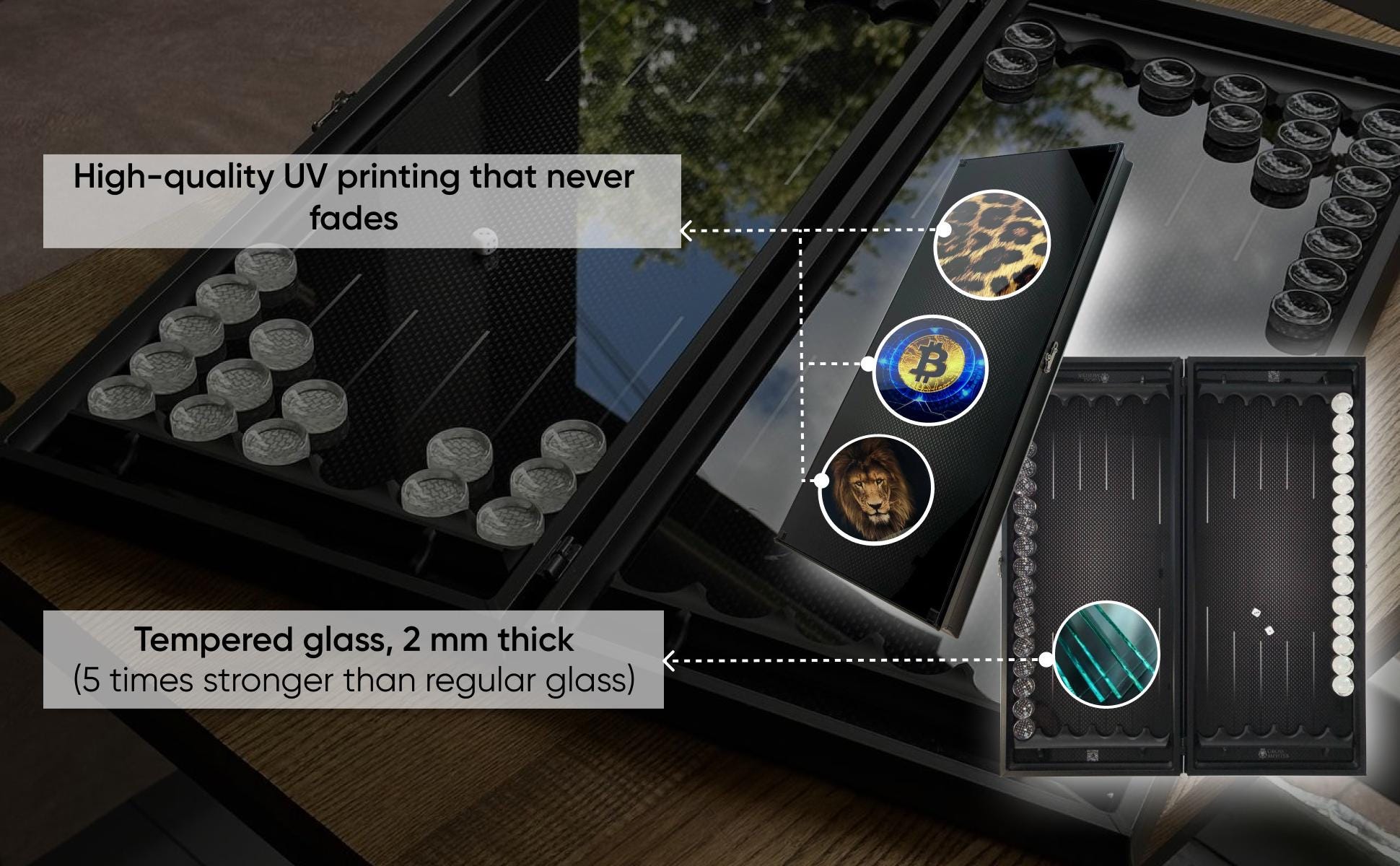 Classic Tempered Glass Backgammon Set, Game Board, Black Backgammon ...