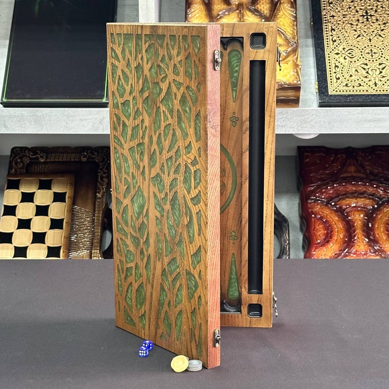 Handmade Wood&epoxy Resin Backgammon Set Stylized With Green Epoxy ...