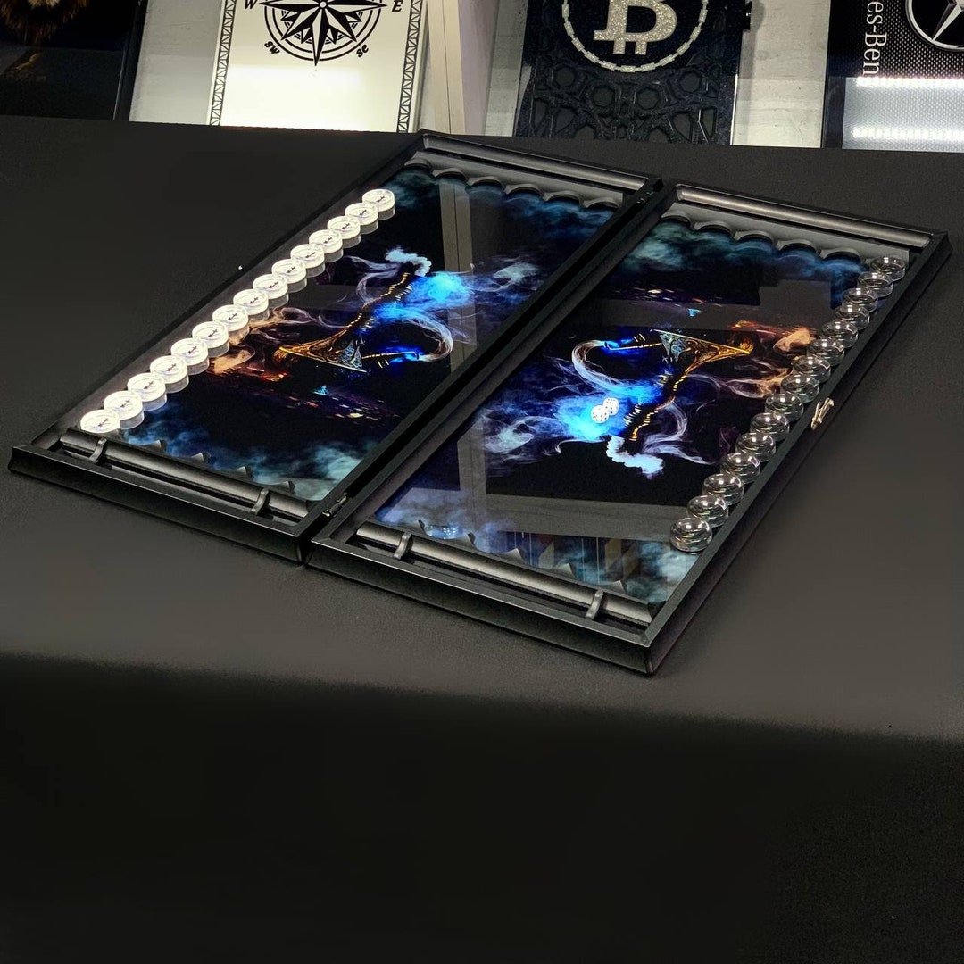 Glass Backgammon Set With Hookahs Theme, Game Board, Exclusive Black ...