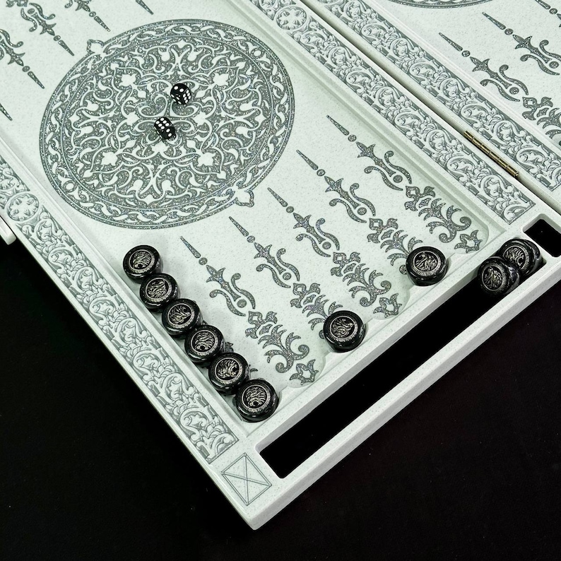 White Acrylic Stone Backgammon Set LION Design, Large Game Board ...