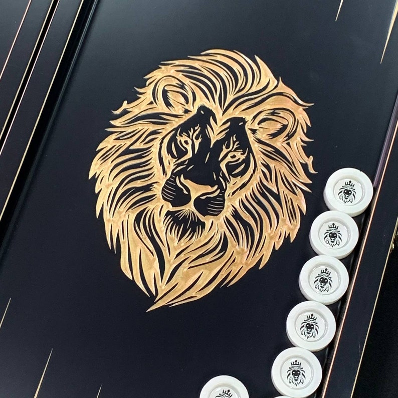Handcrafted Wooden Backgammon Set Stylized With LION Design, Game Board, Wood Home Decor, Unique ...