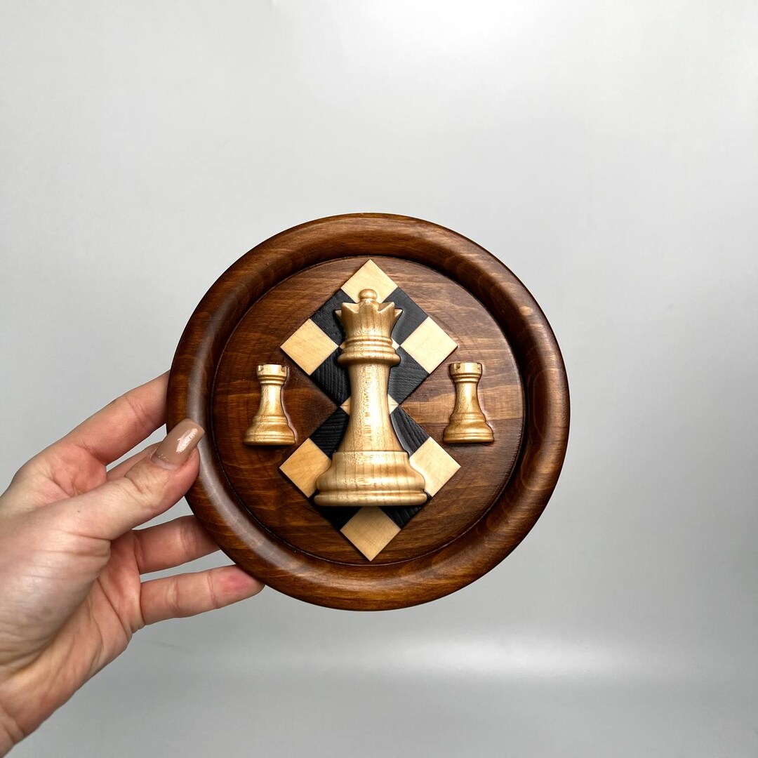 Hand-carved Wooden Chess Art Decor | Hornbeam Wood Queen & Rooks Wall ...