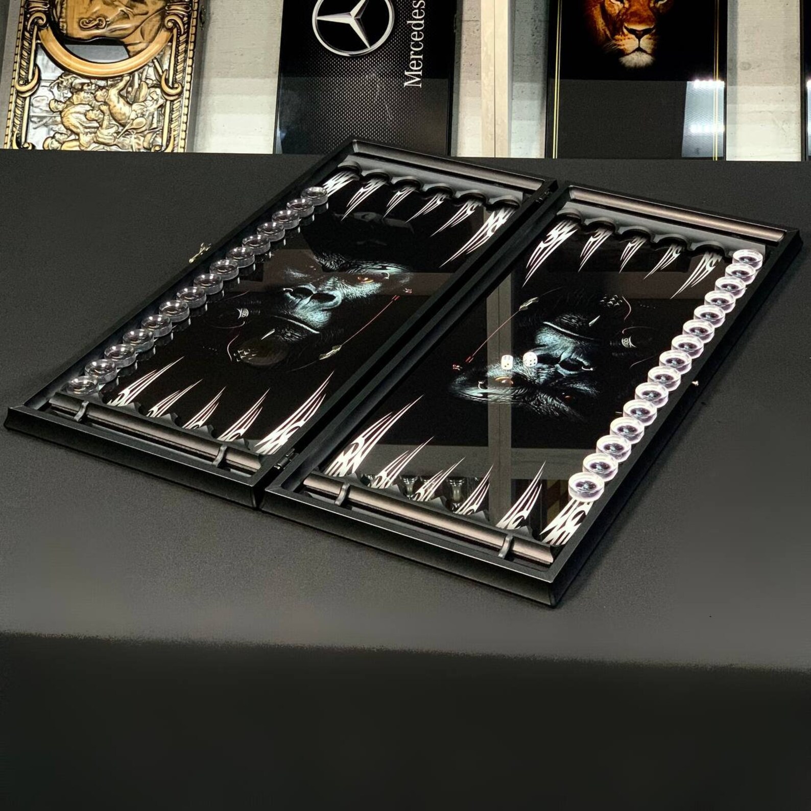 Luxury Glass Backgammon Set, Game Board MONKEY Gorilla Desigh ...