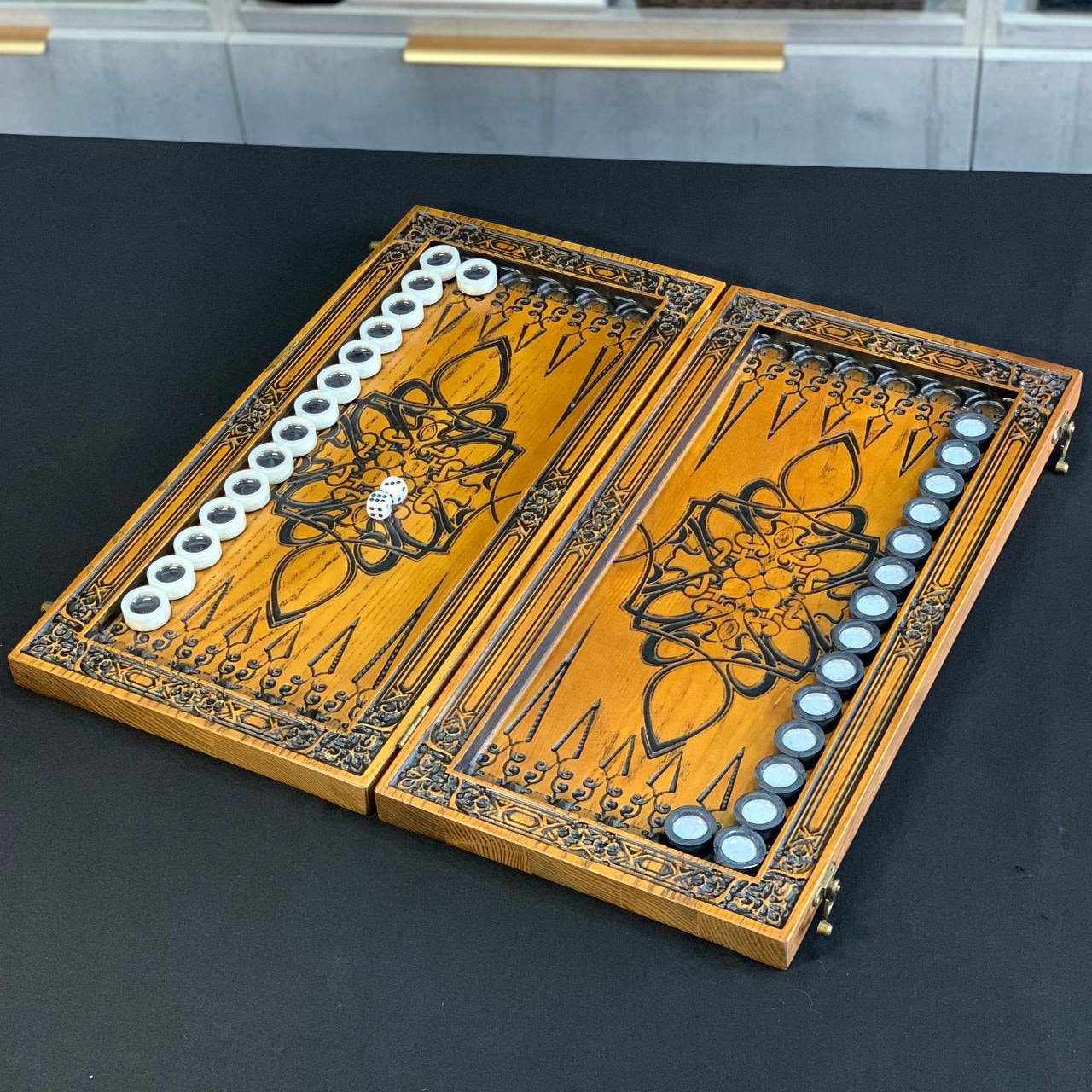 Wooden Backgammon Set Stylized With Dragon Pic, Exclusive Game Board ...