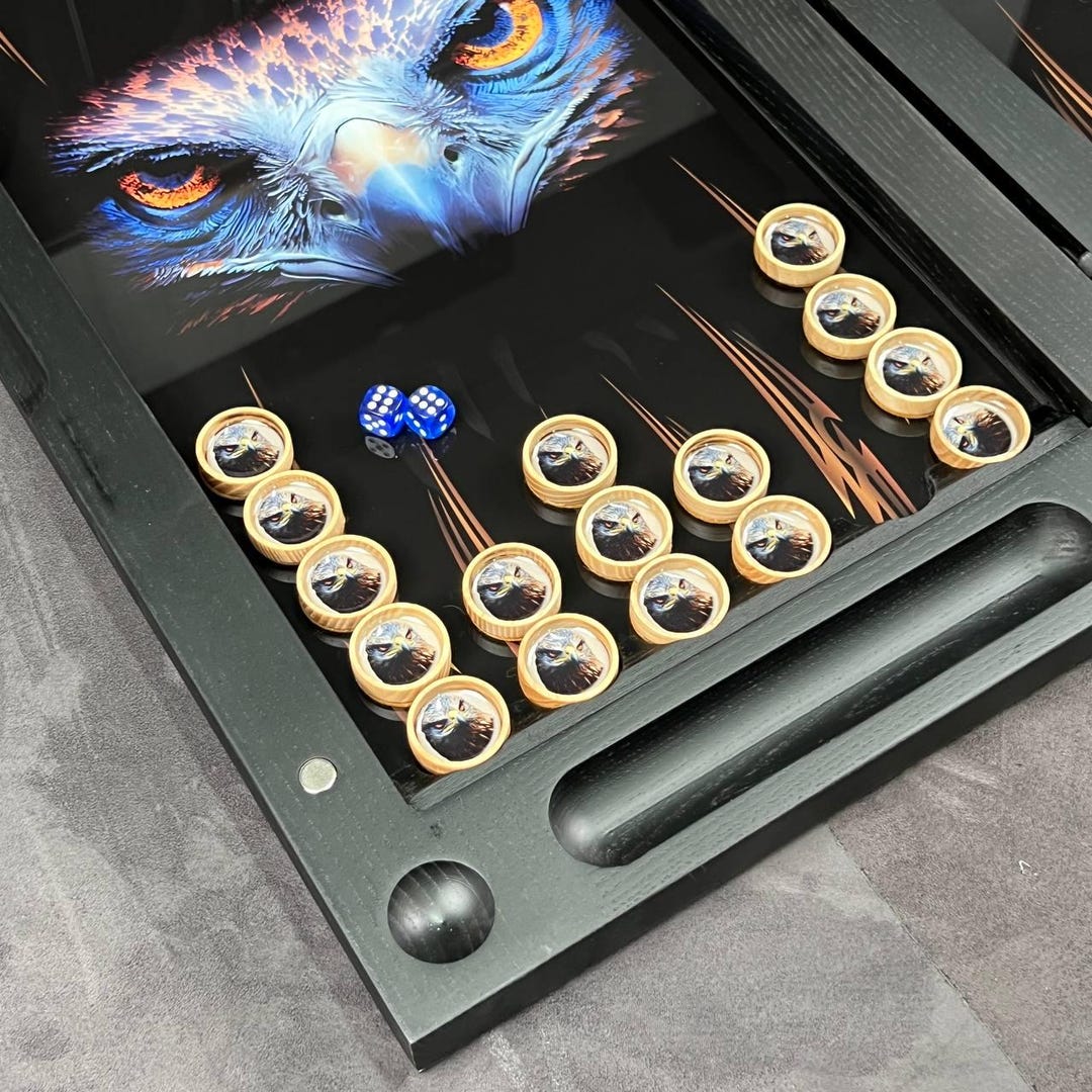Tempered Glass&wood Backgammon Set, Game Board Falcon Design, Tabletop ...