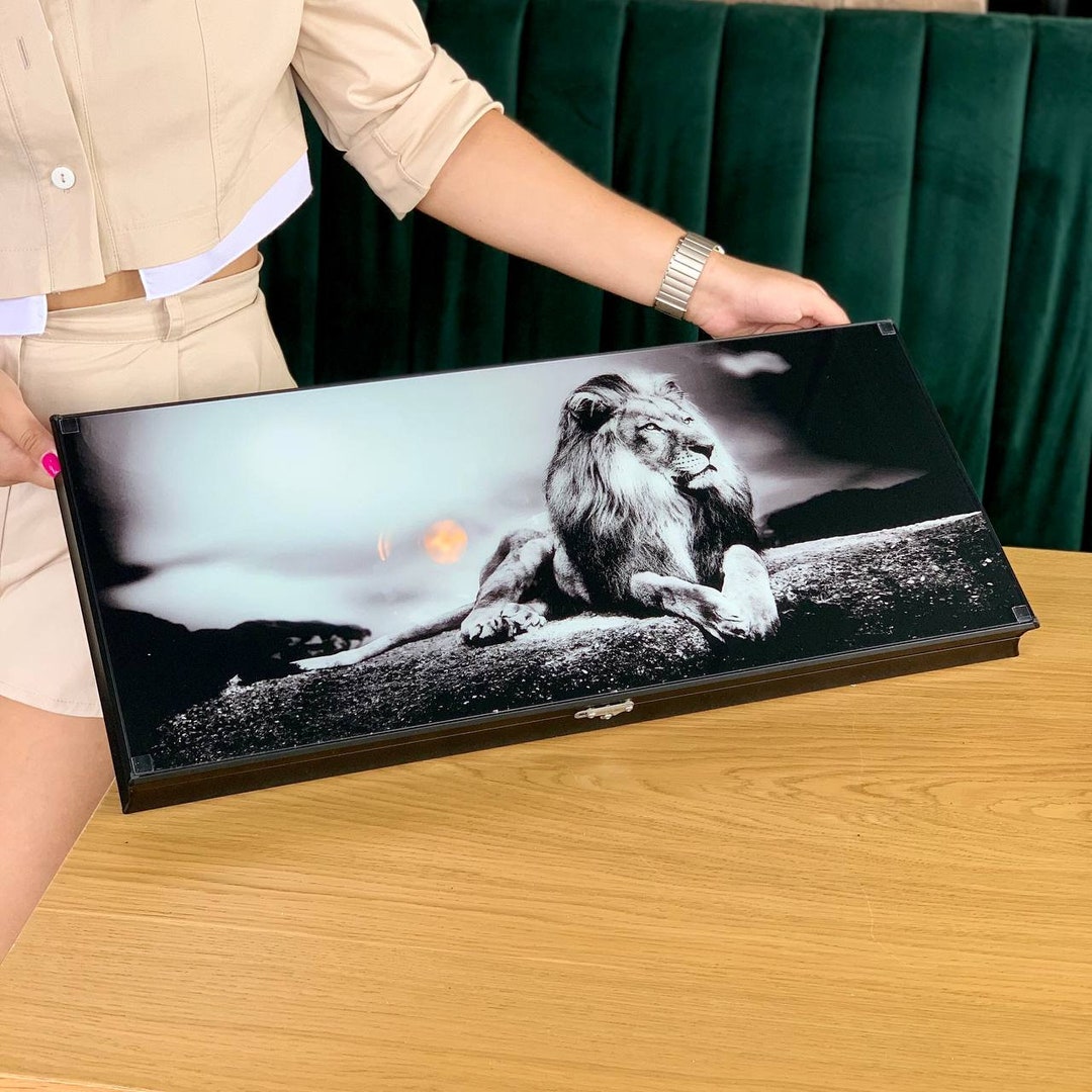 Luxury Glass Backgammon Set, Game Board LION Desigh, Tabletop Game ...