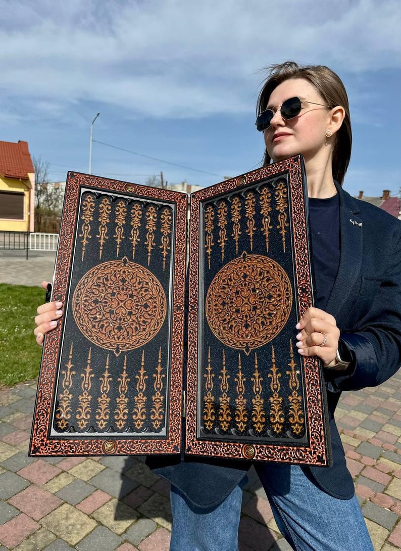 Stone Backgammon Set Lion Design, Premium Game Board, Gift for Family ...