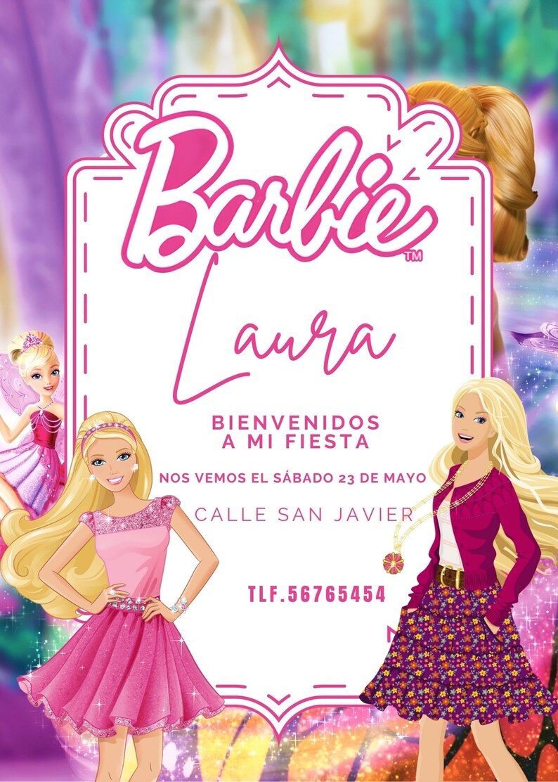 Invitación Barbie editable en Canva, descarga plantilla, tarjeta 5 x 7 ...