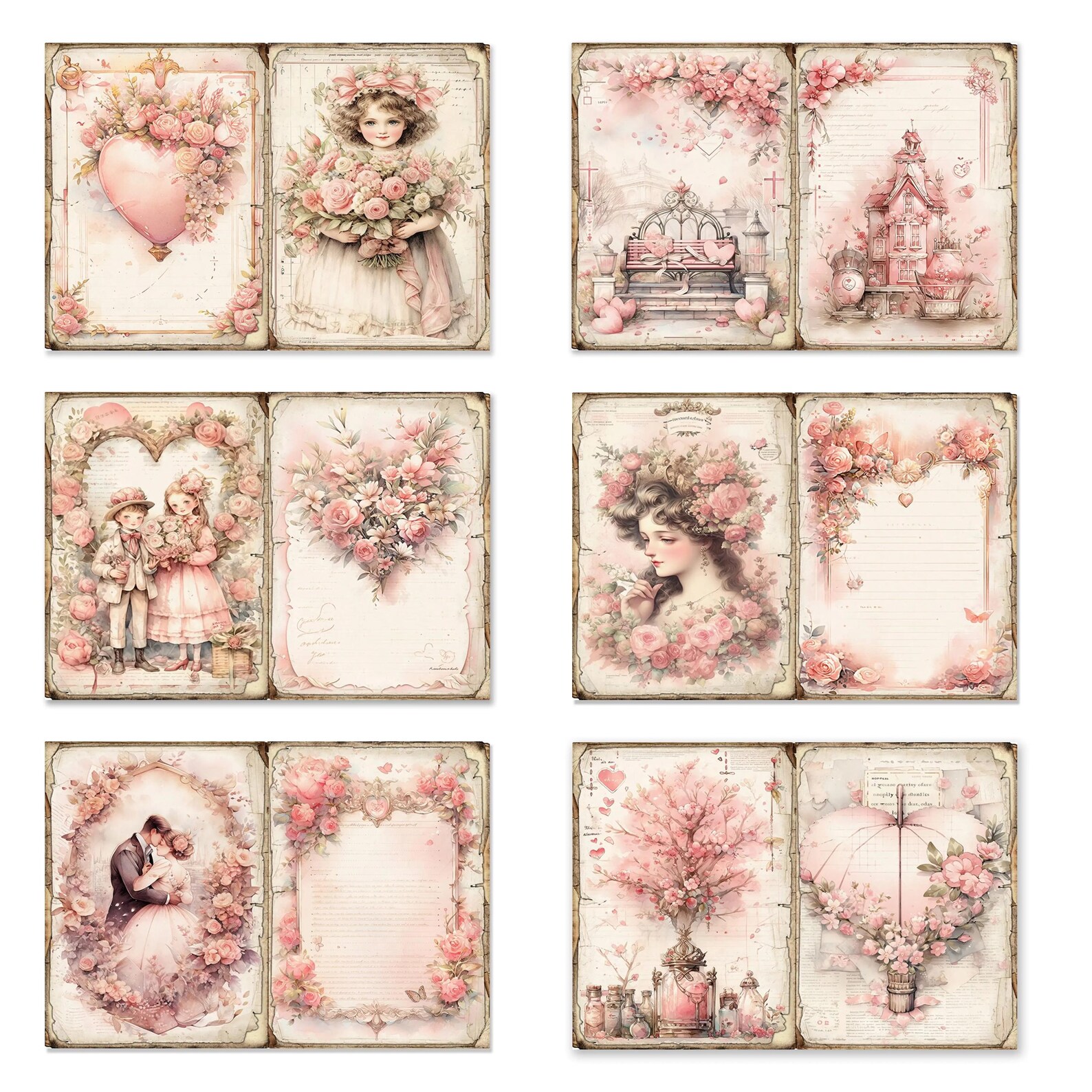 54pcs Vintage Valentines Day Scrapbooking Paper, Decorative Paper for ...
