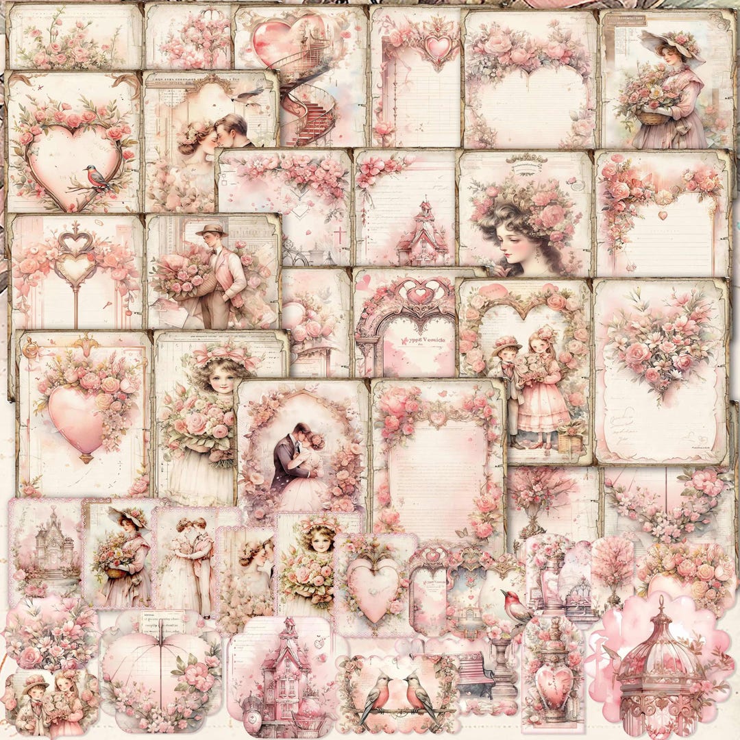 54pcs Vintage Valentines Day Scrapbooking Paper, Decorative Paper for ...