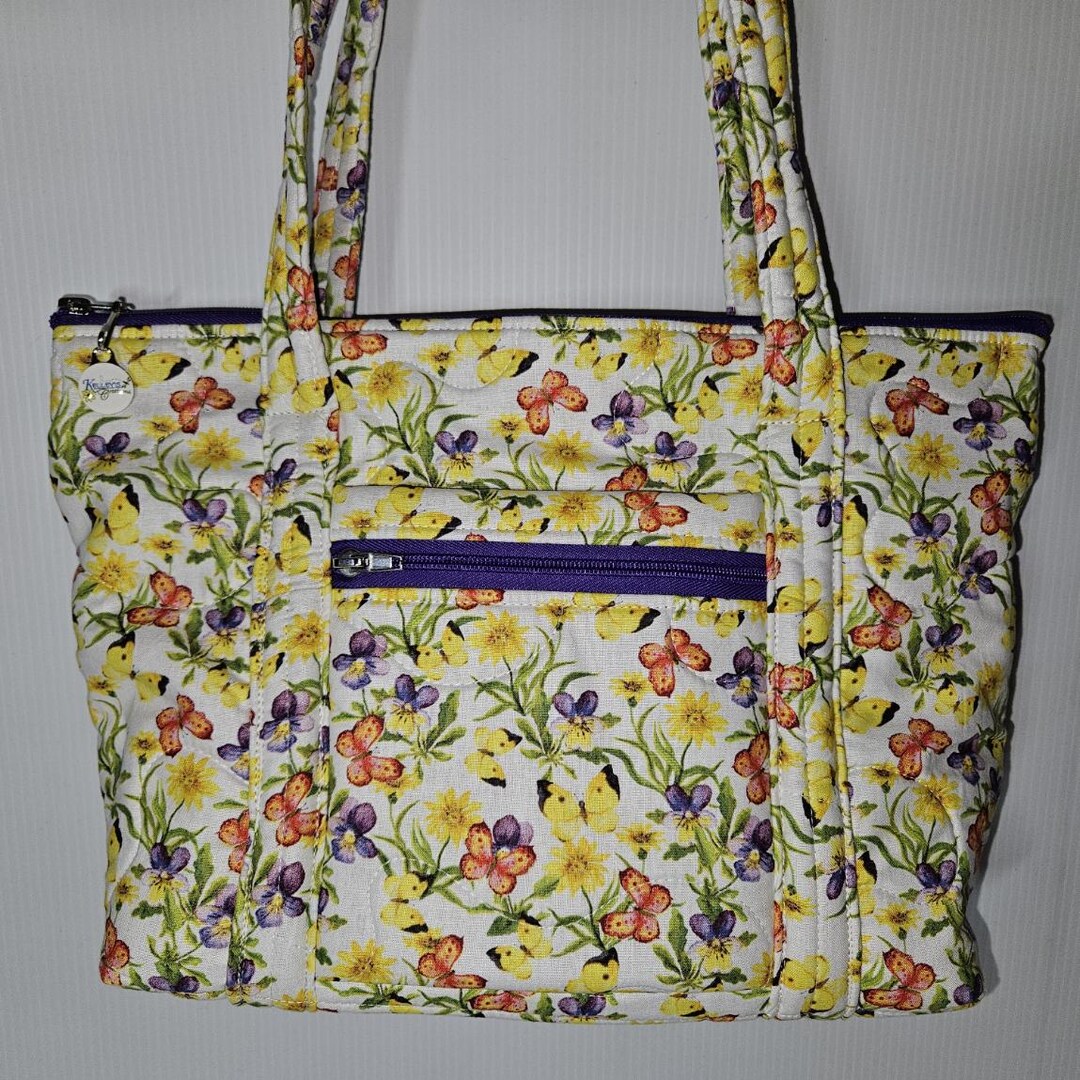 Quilted Fabric Bag Beautiful With Pretty Yellow and Purple Flowers - Etsy
