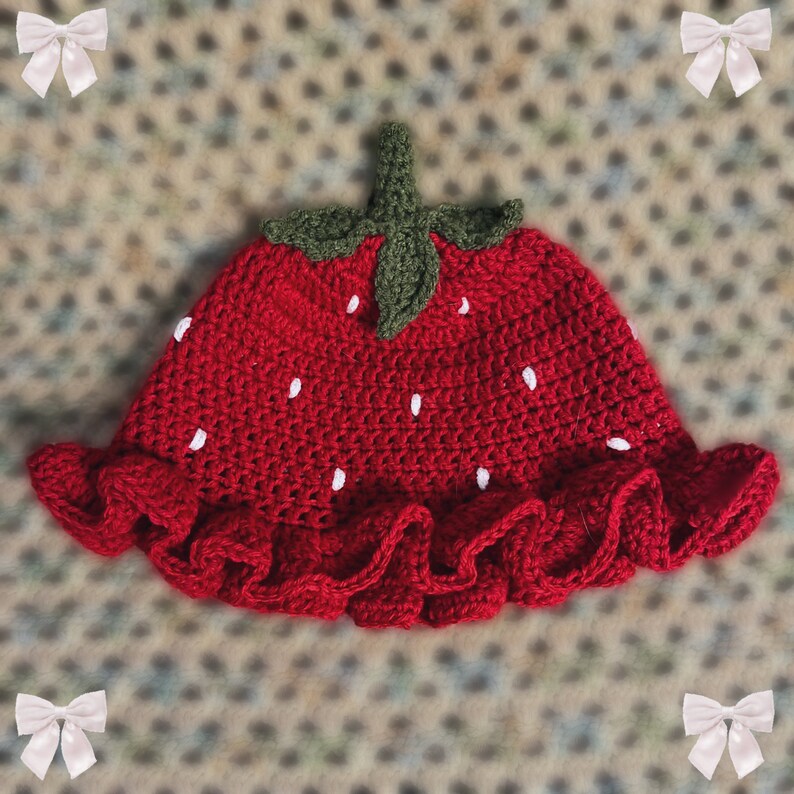 Sweet Strawberry Red Crochet Bucket Hat - Etsy
