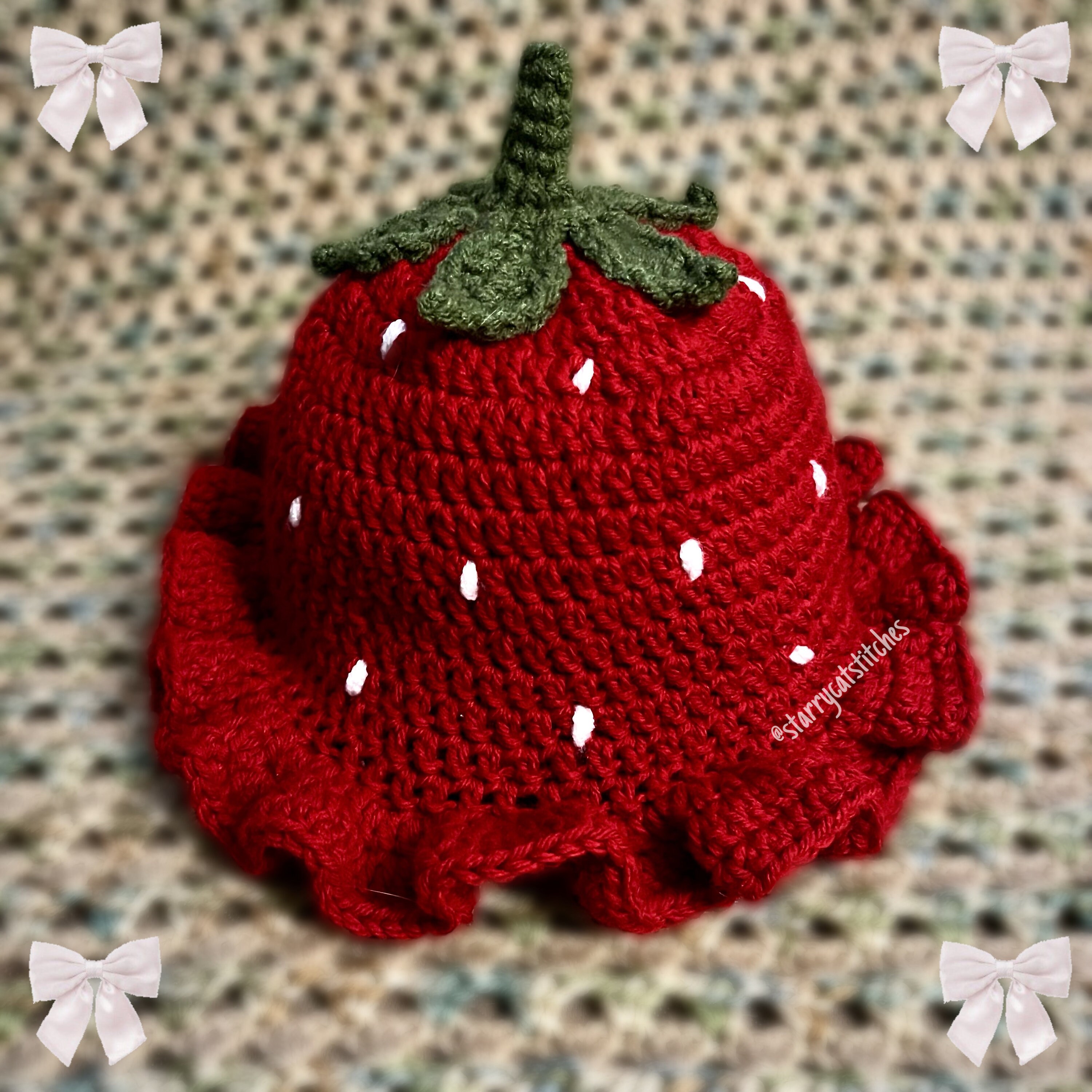 Sweet Strawberry Red Crochet Bucket Hat - Etsy