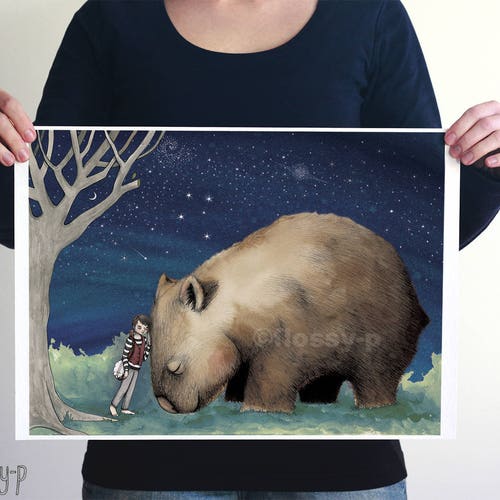 Giant Wombat and Girl Large A3 Full Colour or B&W Art Print. - Etsy