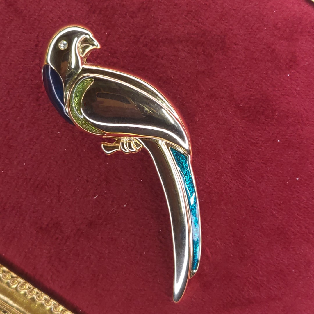 LC Signed Vintage Gold and Enamel Parrot Tropical Bird Brooch - Etsy