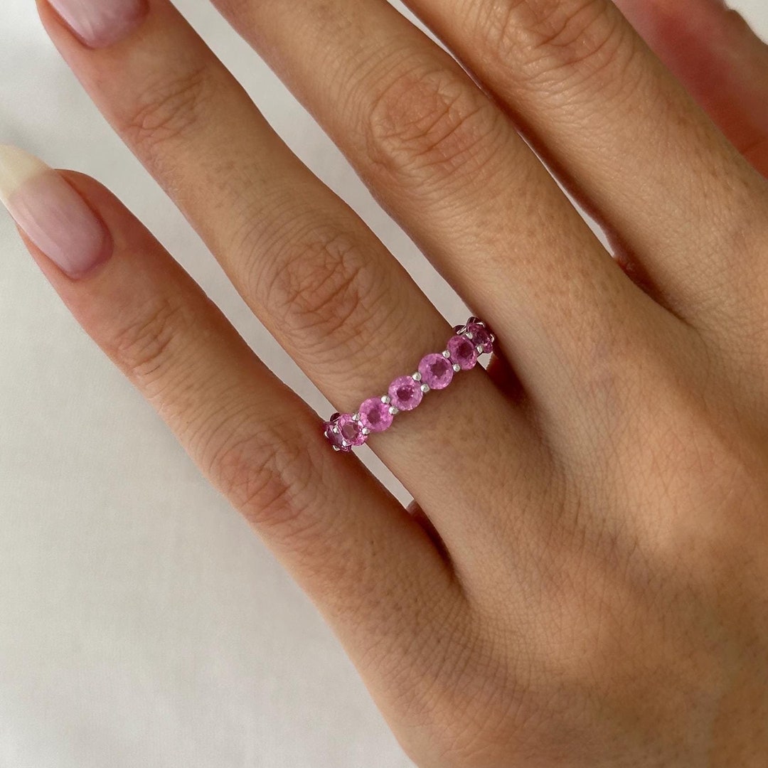 4 Carat Pink Sapphire Eternity Wedding Band, White Gold Shared Prong ...