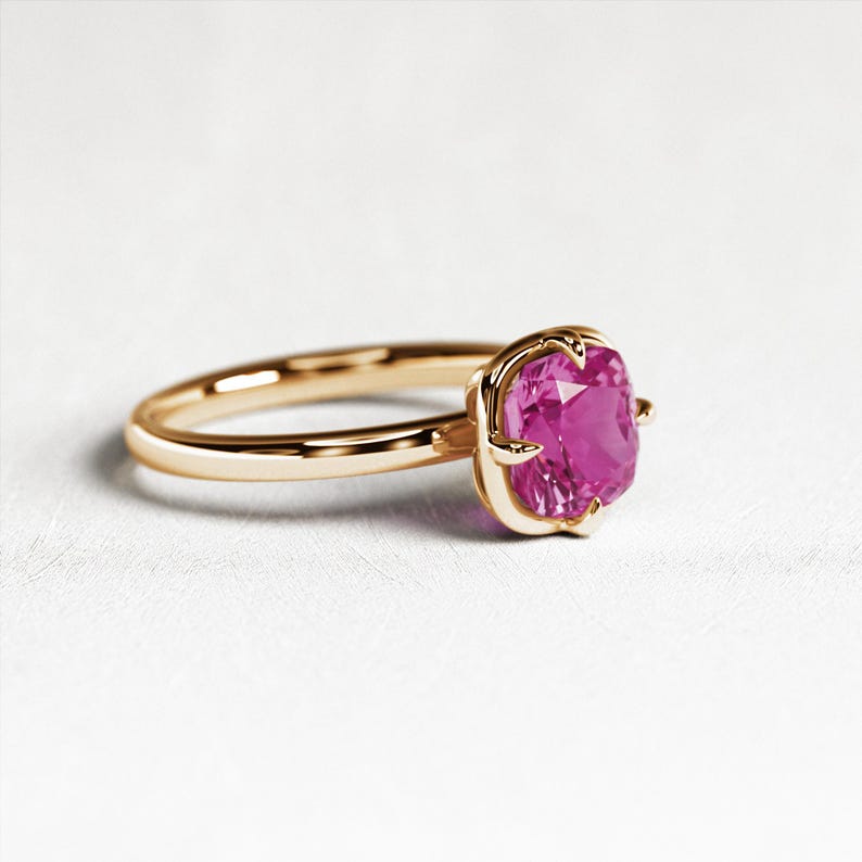 2 Carat Vivid Pink Sapphire Ring: Cushion Cut, Yellow Gold - Etsy