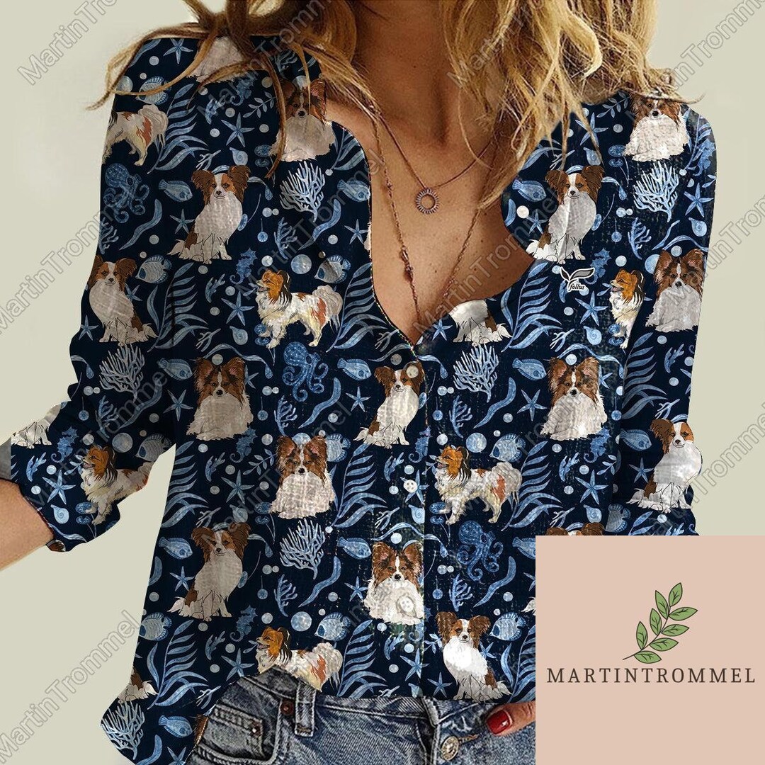 Papillon Pattern Shirt, Papillon Linen Shirt, Papillon Shirt Women ...