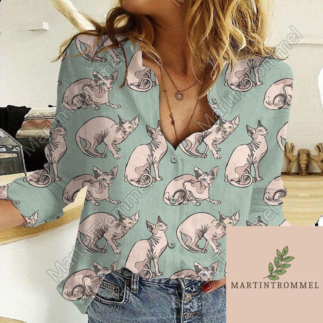 Sphynx Cat Shirt, Cat Linen Shirt, Cat Women Shirt, Cat Lover Shirt ...