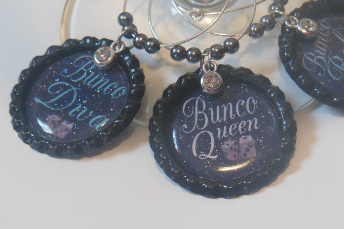 Bunco Wine Glass Charms Full of Glitz and Glamour - Bunco Diva - Bunco ...