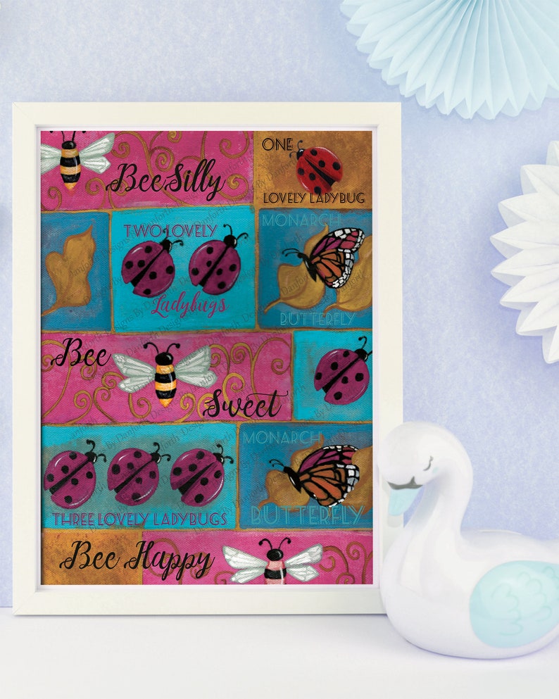 Custom Nursery Print Bee Happy Bee Sweet Bee Silly Pink Teal Aqua ...