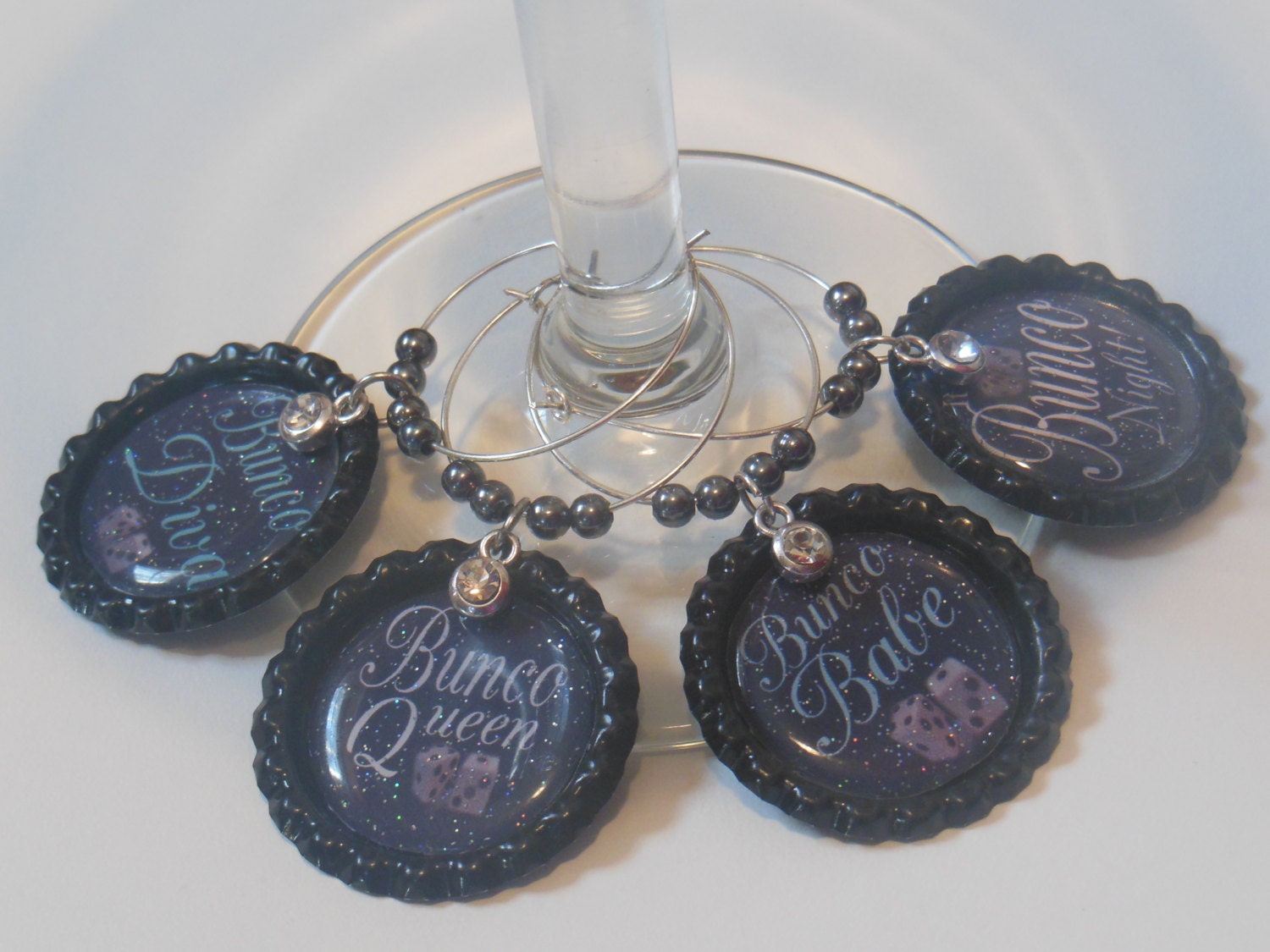 Bunco Wine Glass Charms Full of Glitz and Glamour - Bunco Diva - Bunco ...
