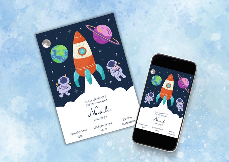 Outer Space Birthday Invitation, Blast off Party Invite, Editable Space ...