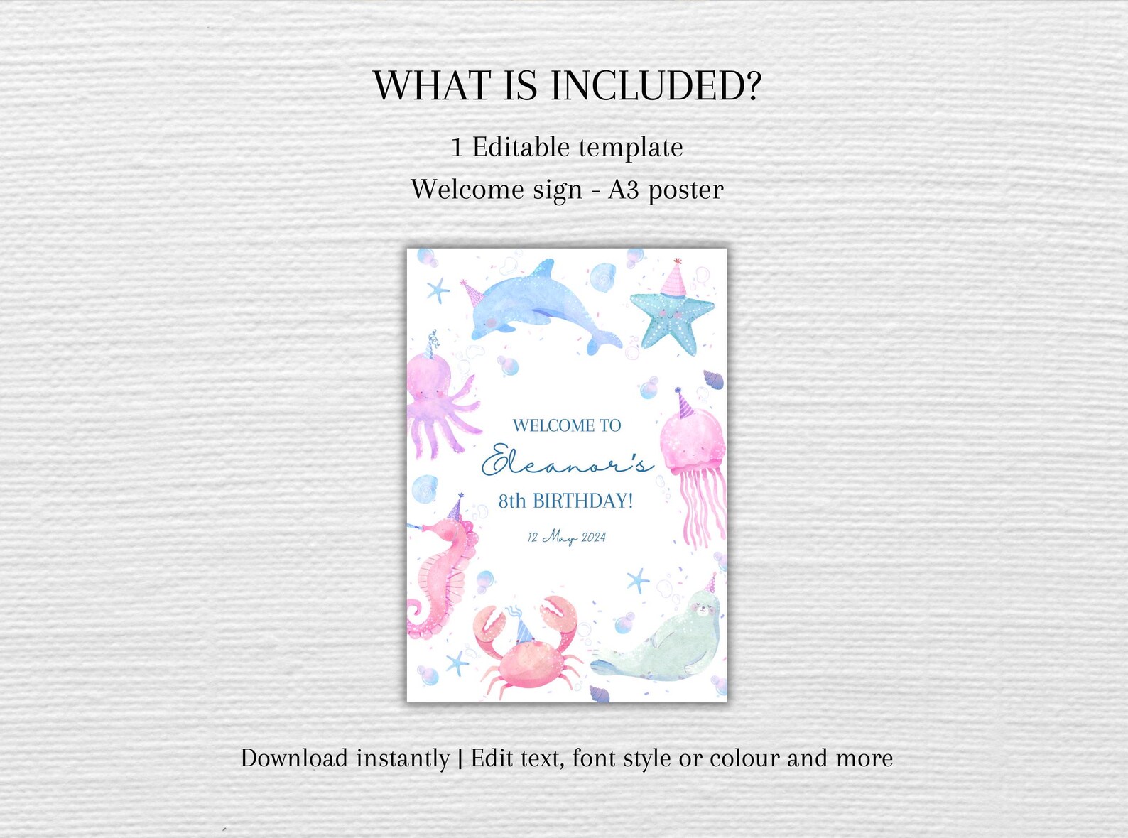 Under the Sea Birthday Welcome Sign Printable, Under the Sea Editable ...