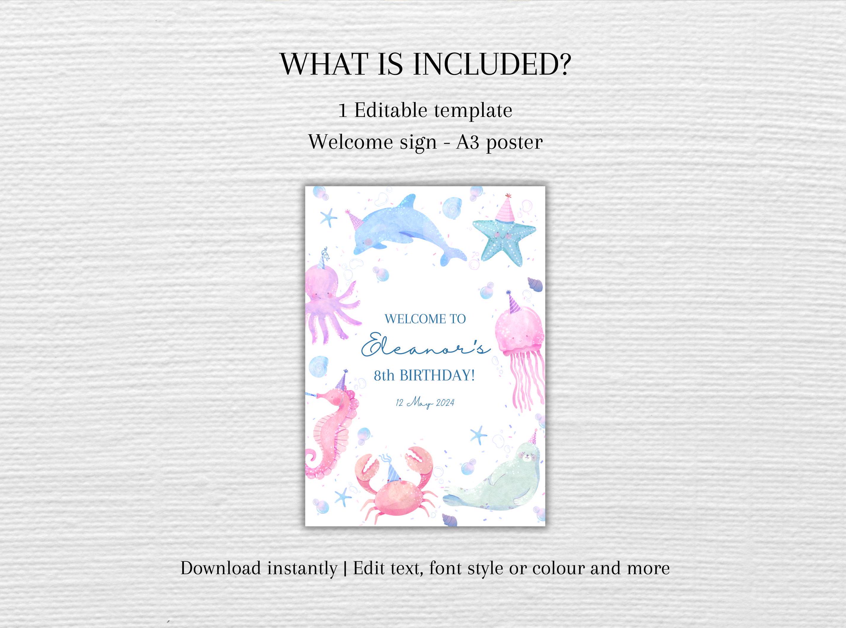 Under the Sea Birthday Welcome Sign Printable, Under the Sea Editable ...