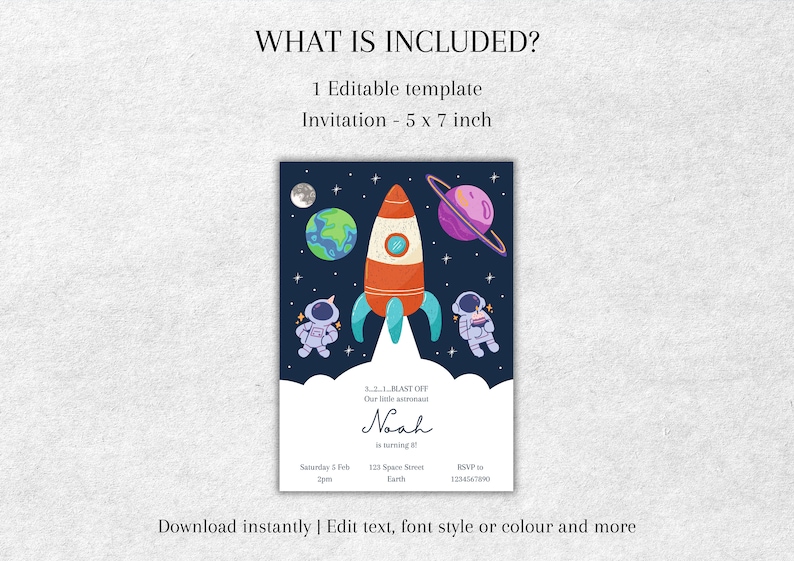 Outer Space Birthday Invitation, Blast off Party Invite, Editable Space ...