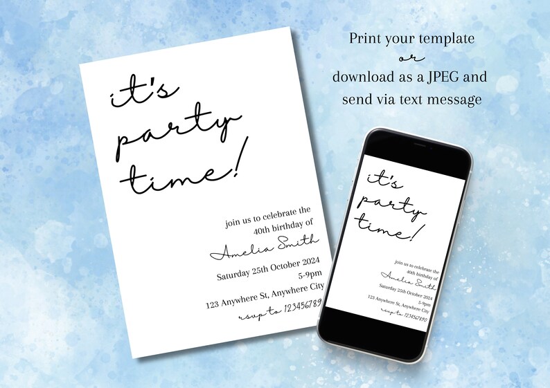 It's Party Time Birthday Invitation Printable, Birthday Editable ...