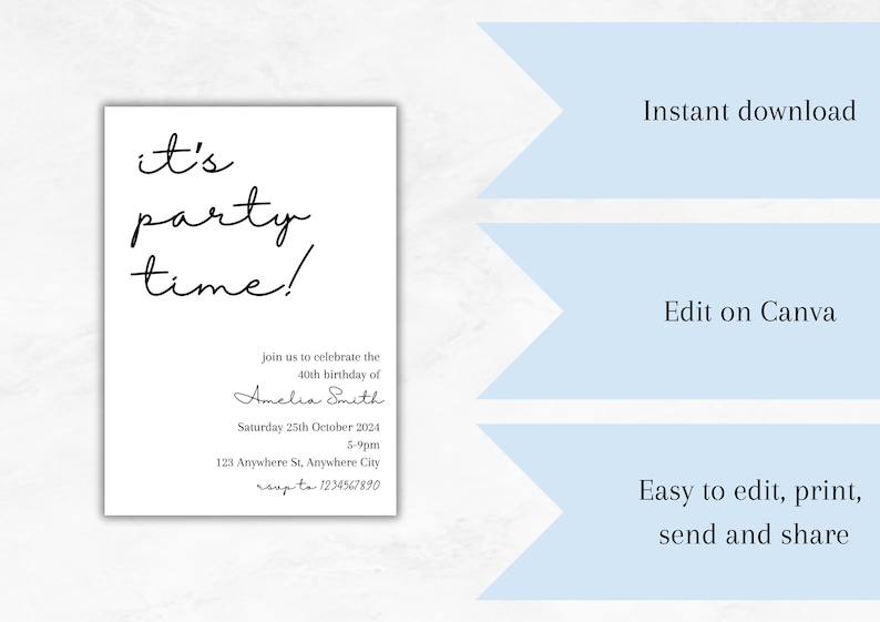 It's Party Time Birthday Invitation Printable, Birthday Editable ...