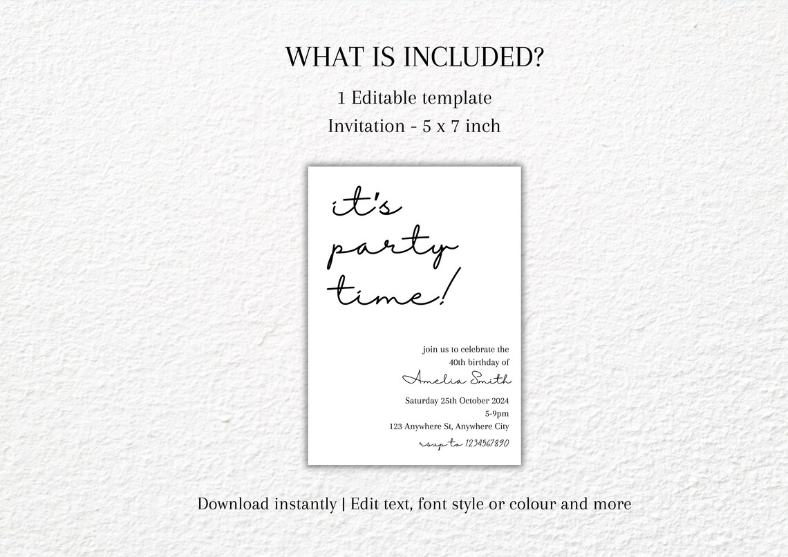 It's Party Time Birthday Invitation Printable, Birthday Editable ...