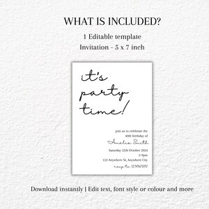 It's Party Time Birthday Invitation Printable, Birthday Editable ...