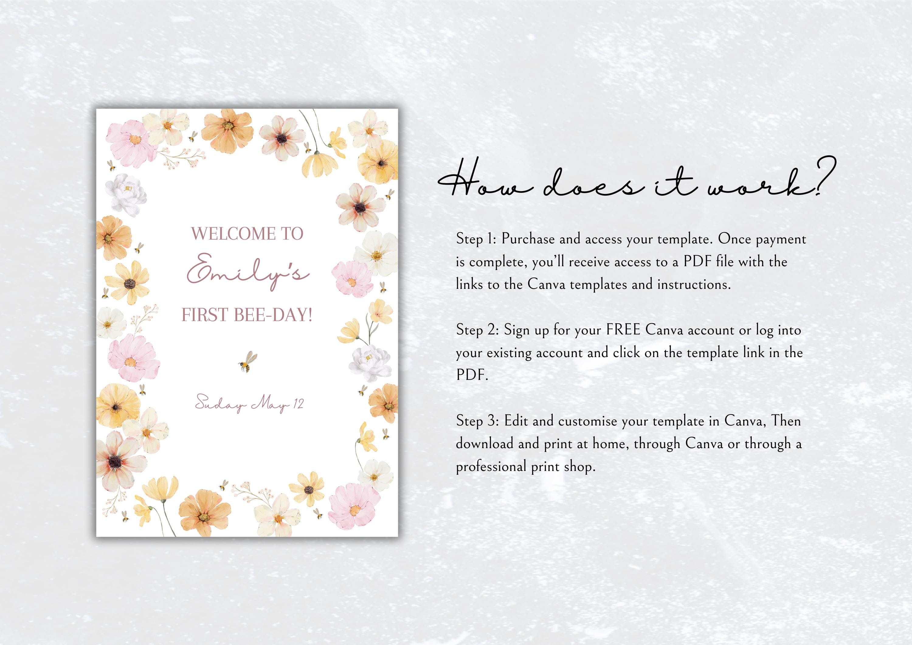 First Bee-day Welcome Sign Printable, First Bee-day Editable Template ...