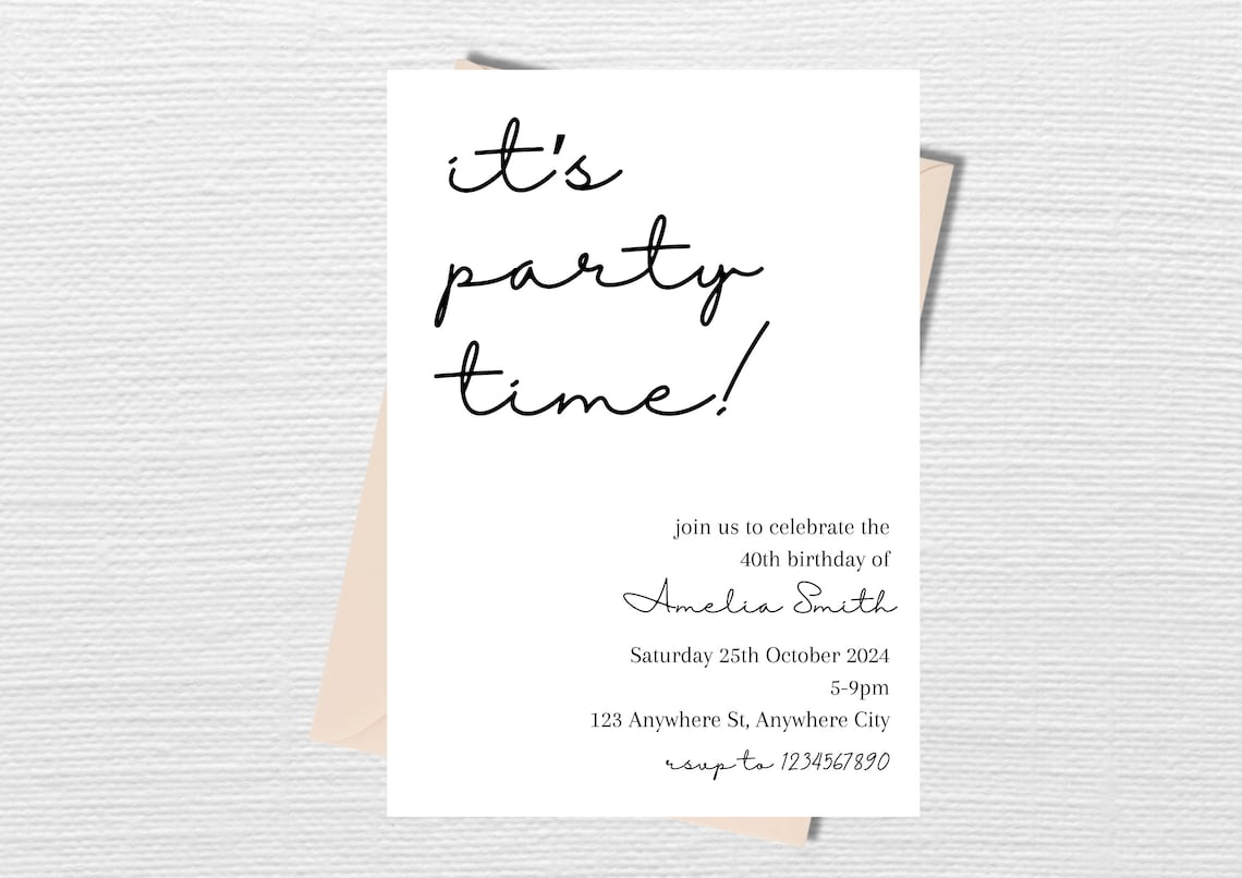 It's Party Time Birthday Invitation Printable, Birthday Editable ...