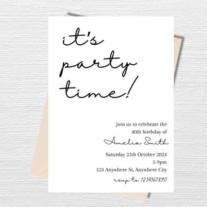 It's Party Time Birthday Invitation Printable, Birthday Editable ...