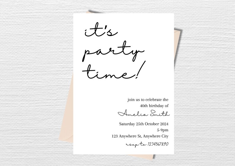 It's Party Time Birthday Invitation Printable, Birthday Editable ...