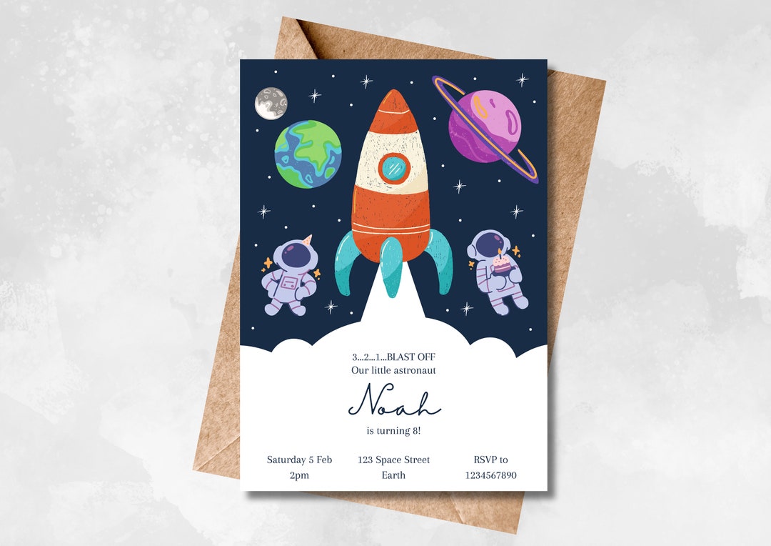 Outer Space Birthday Invitation, Blast off Party Invite, Editable Space ...