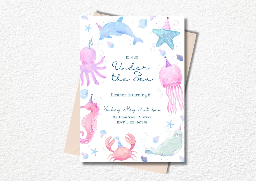 Under the Sea Birthday Invitation Printable, Under the Sea Editable ...