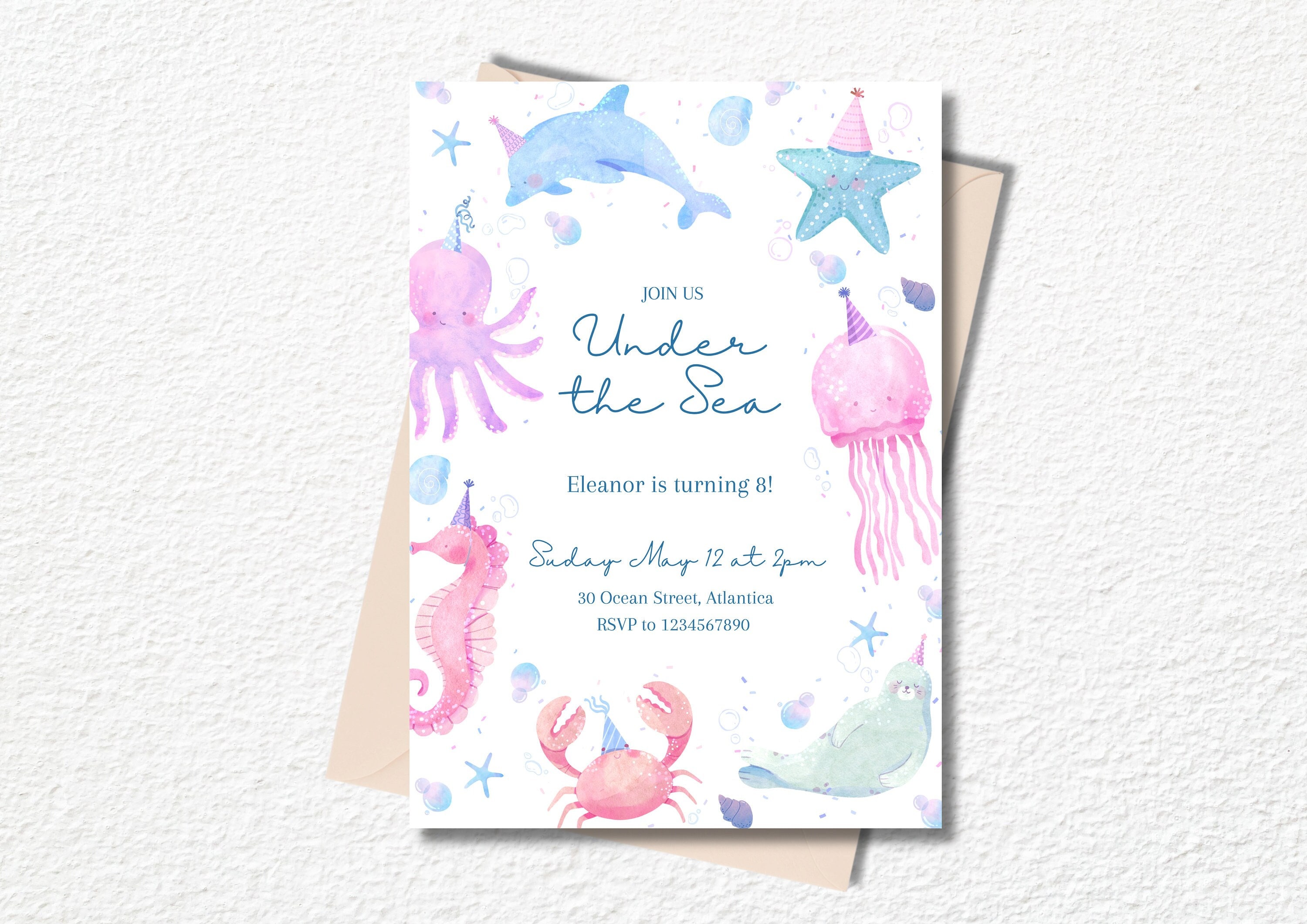 Under the Sea Birthday Invitation Printable, Under the Sea Editable ...