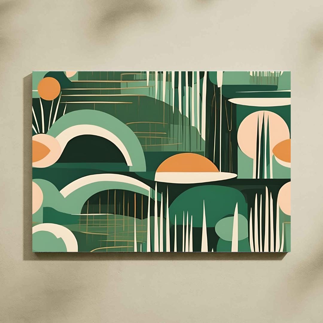 Mid-century Modern Green Abstract Poster | Geometric Retro Wall Art - Etsy