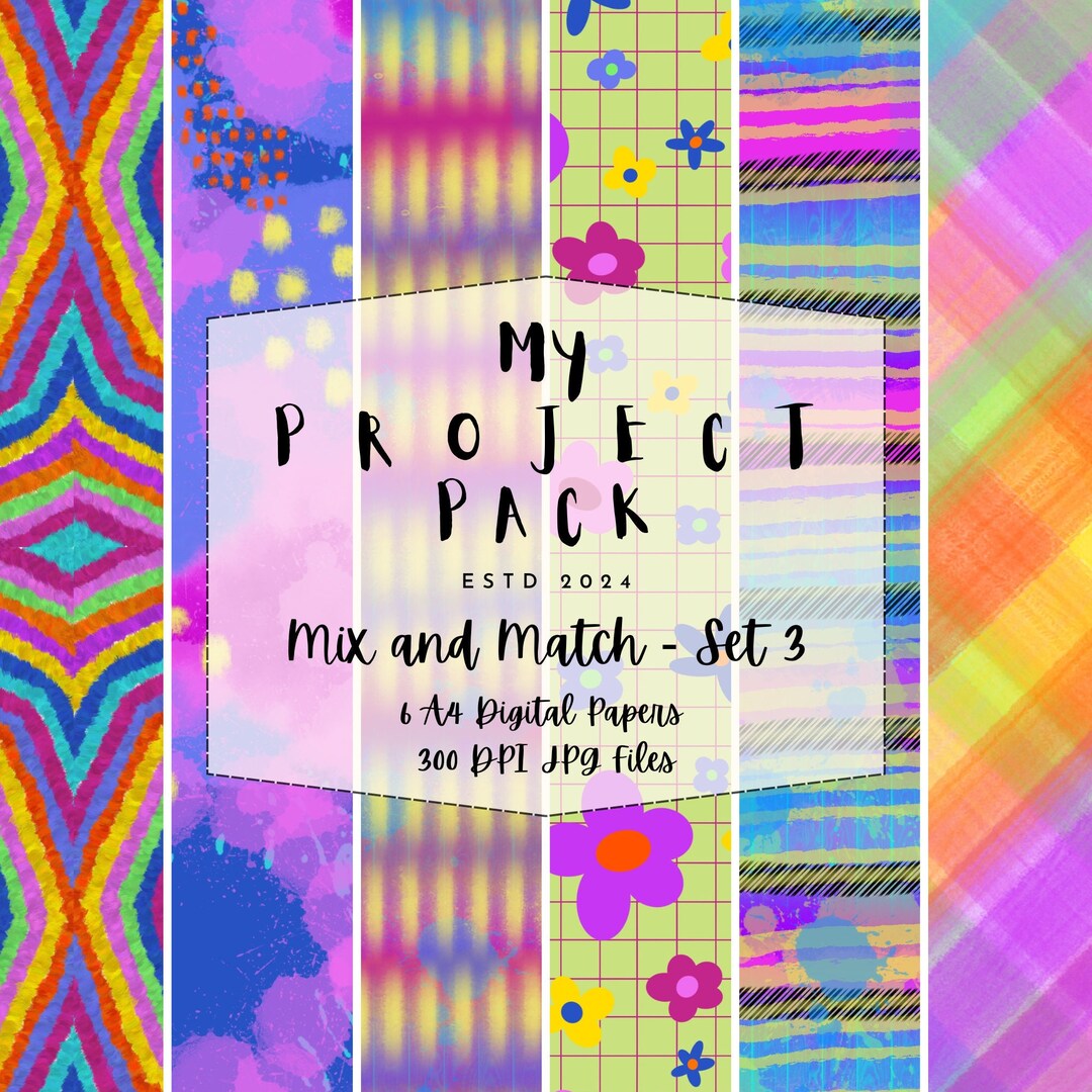 6 Mix and Match A4 Printable Patterned Papers, Set 3, Pretty Digital ...