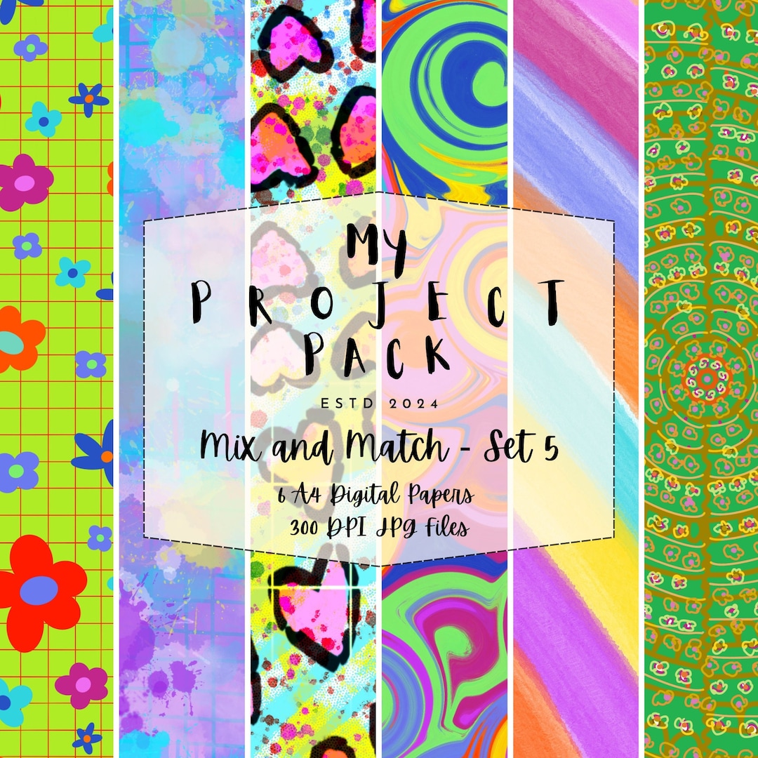 6 Mix and Match A4 Printable Patterned Papers, Set 5, Pretty Digital ...